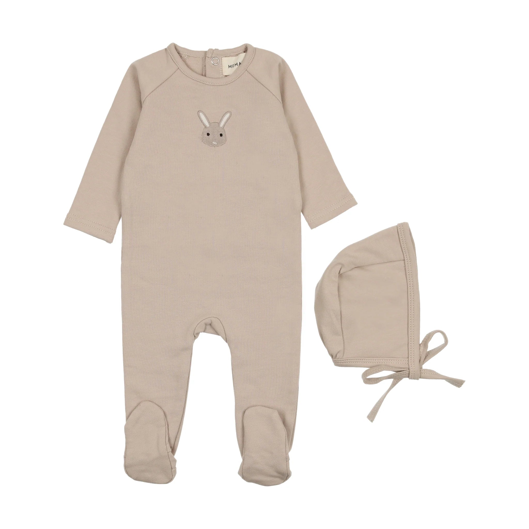 Mema Knits Oatmeal French Terry Embroidered Animal Footie | Sugar and ...